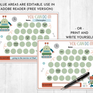 Reward Chart for Kids | Editable Reward Chart Robots | Responsibility ...