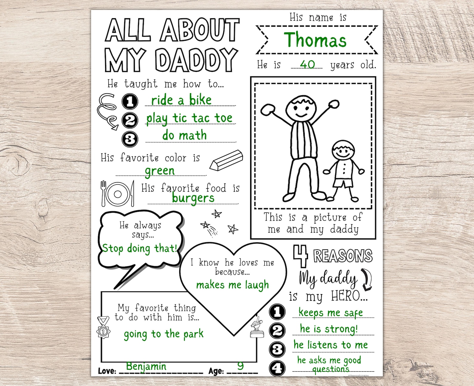 All About My Dad Questionnaire, All About My Daddy Printable, Fathers ...