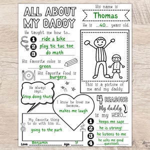 All About My Dad Questionnaire, All About My Daddy Printable, Fathers ...