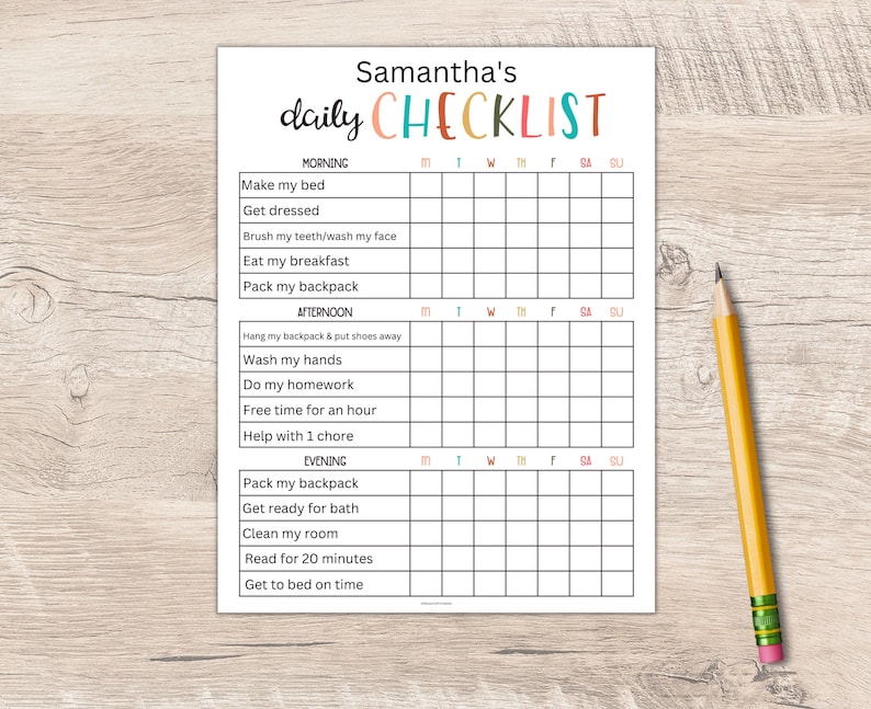 Kids Daily Checklist Editable Kids Routine Chart Kids - Etsy