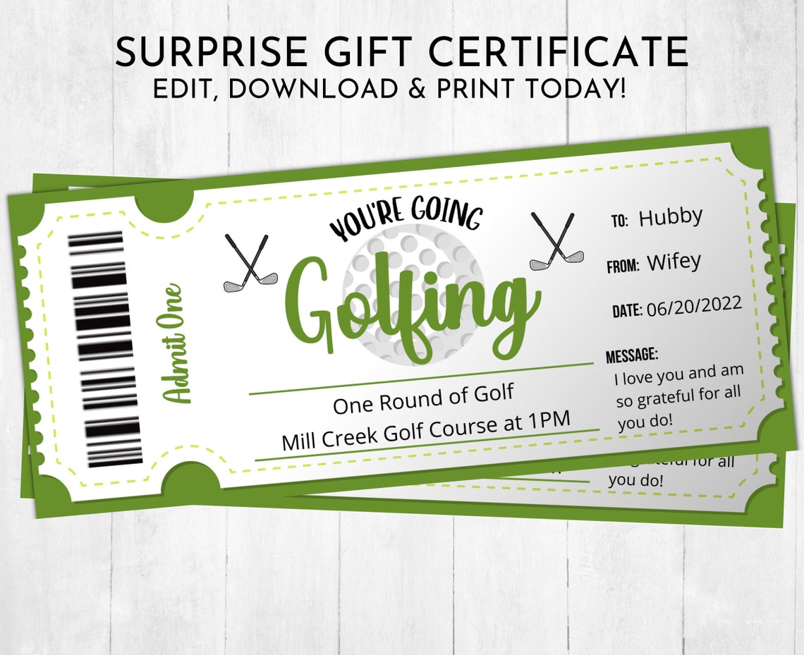 Printable Golf Gift Certificate Surprise Golfing Voucher - Etsy