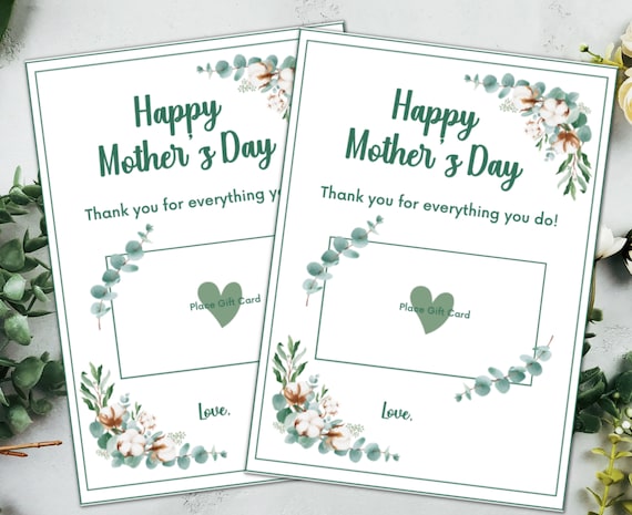 Mother's Day Gift Card Holder Printable Mothers Day Gift | Etsy