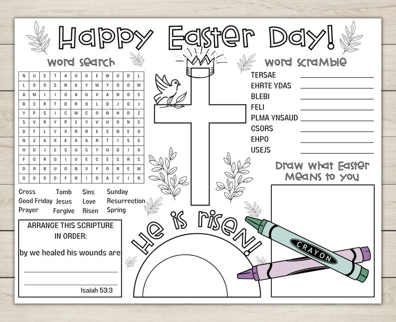 Christian Easter Placemat Activities Easter Placemat - Etsy