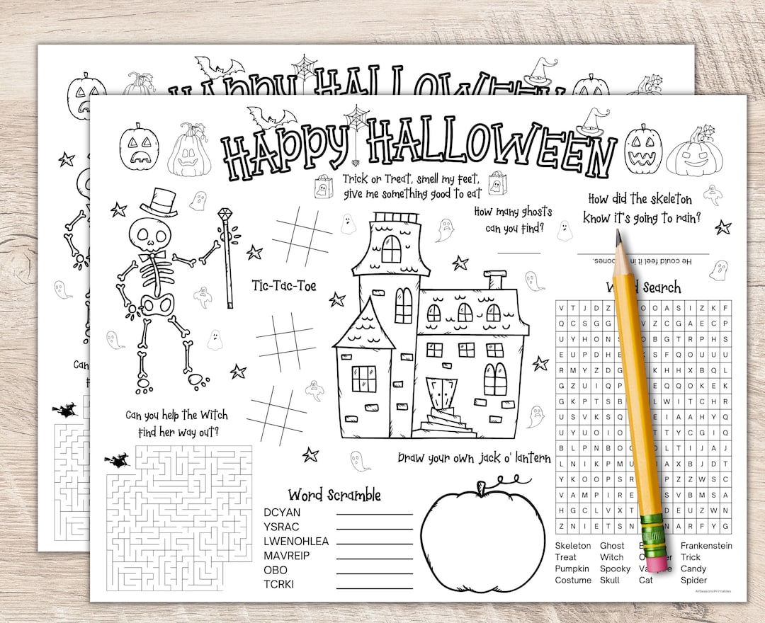 Halloween Activity Placemat | Halloween Coloring Sheet | Halloween ...