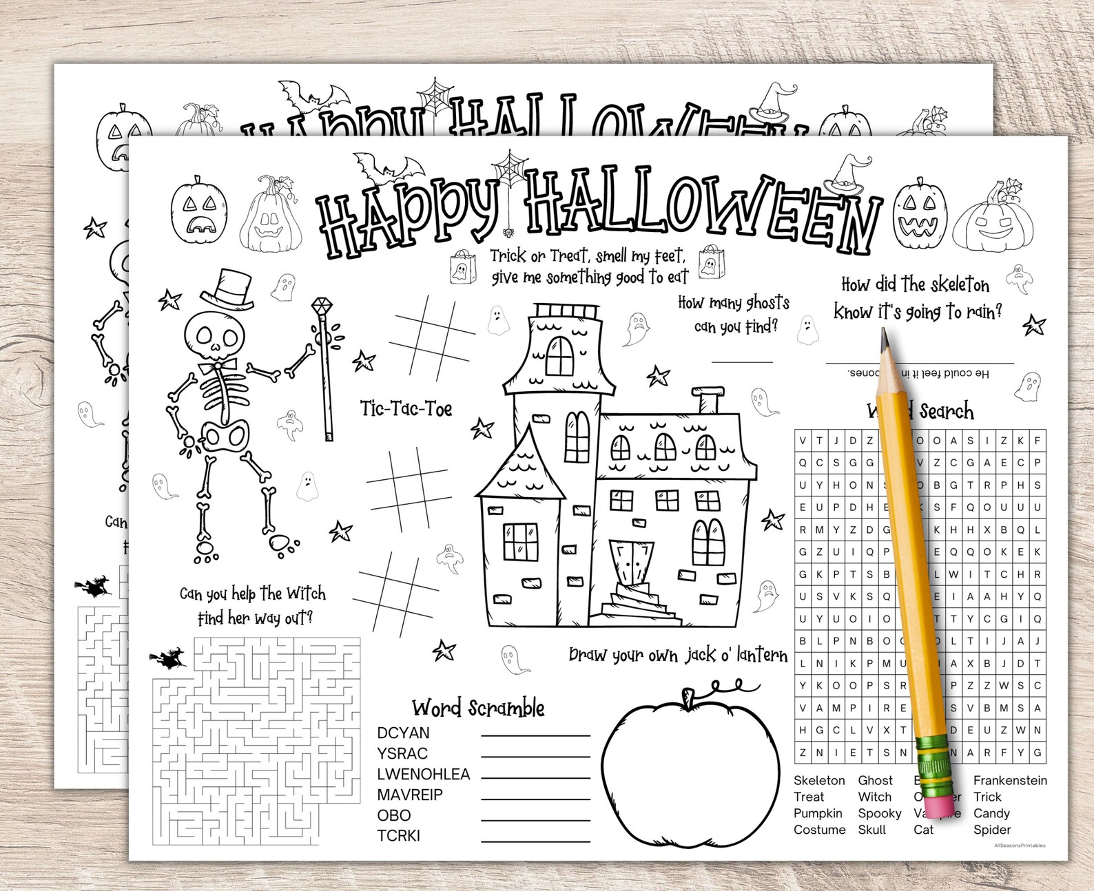 Halloween Activity Placemat Halloween Coloring Sheet - Etsy