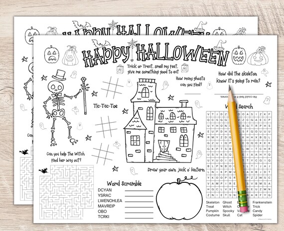 Halloween Activity Placemat Halloween Coloring Sheet - Etsy
