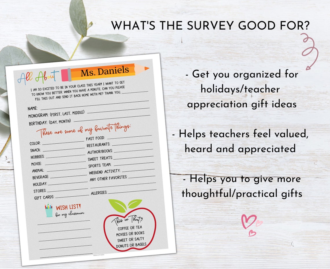 Teacher Survey Teacher Favorites Survey All About My - Etsy