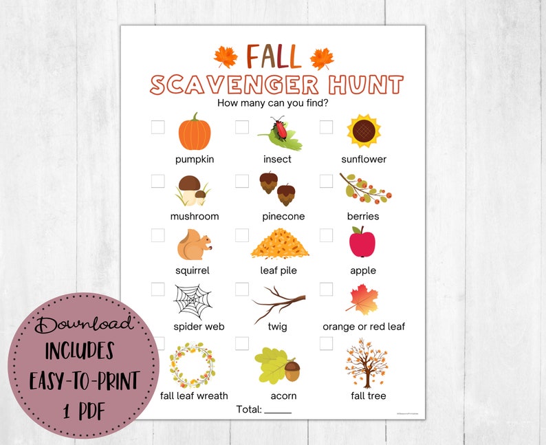 Fall Scavenger Hunt Printable Autumn Outdoor Activity - Etsy