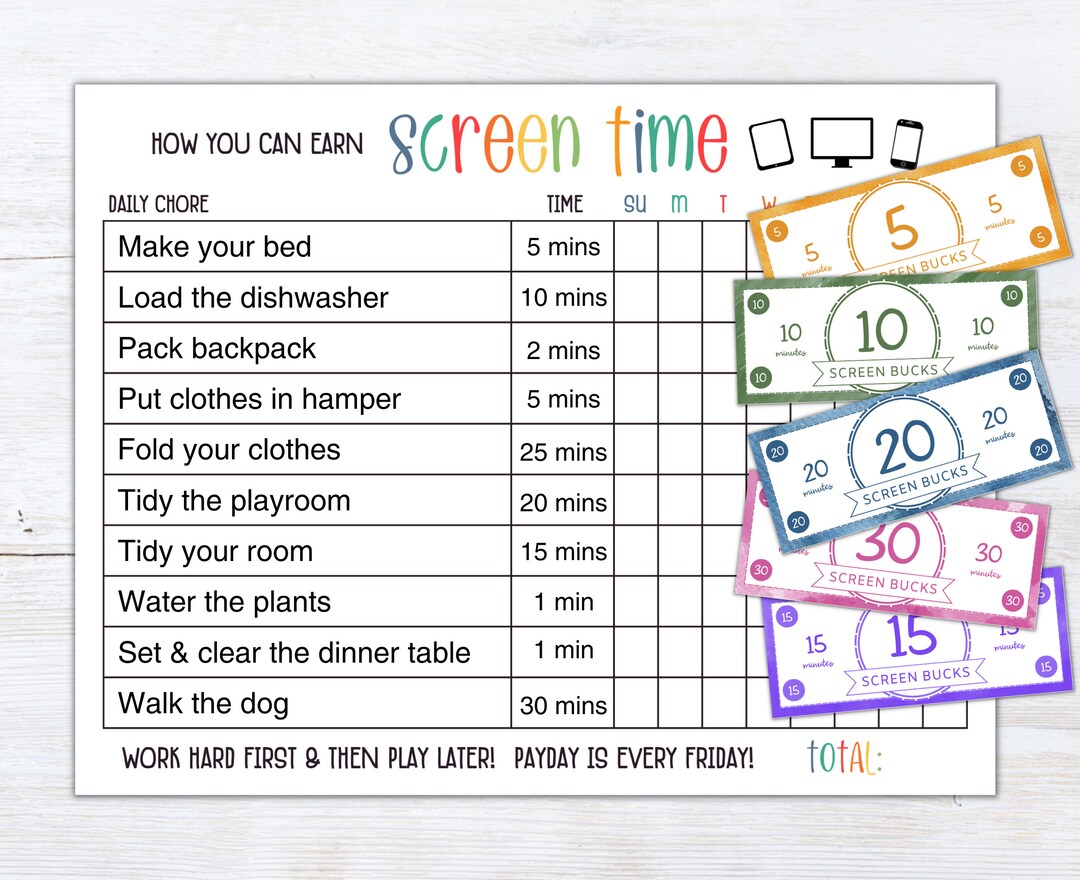 Editable Screen Time Checklist | How to Earn Screen Time Chart | Daily ...
