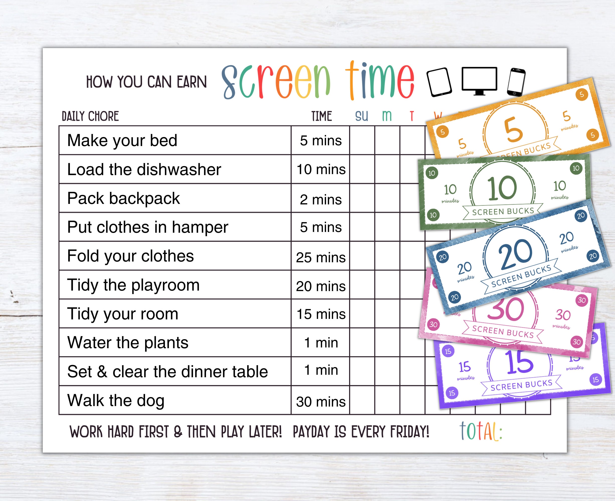 Editable Screen Time Checklist How to Earn Screen Time Chart - Etsy UK
