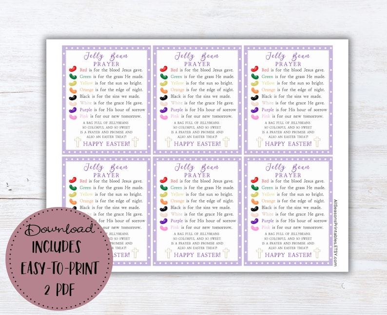 Jelly Bean Prayer Poem Printable, Jelly Bean Prayer Gift Tag, Christian ...