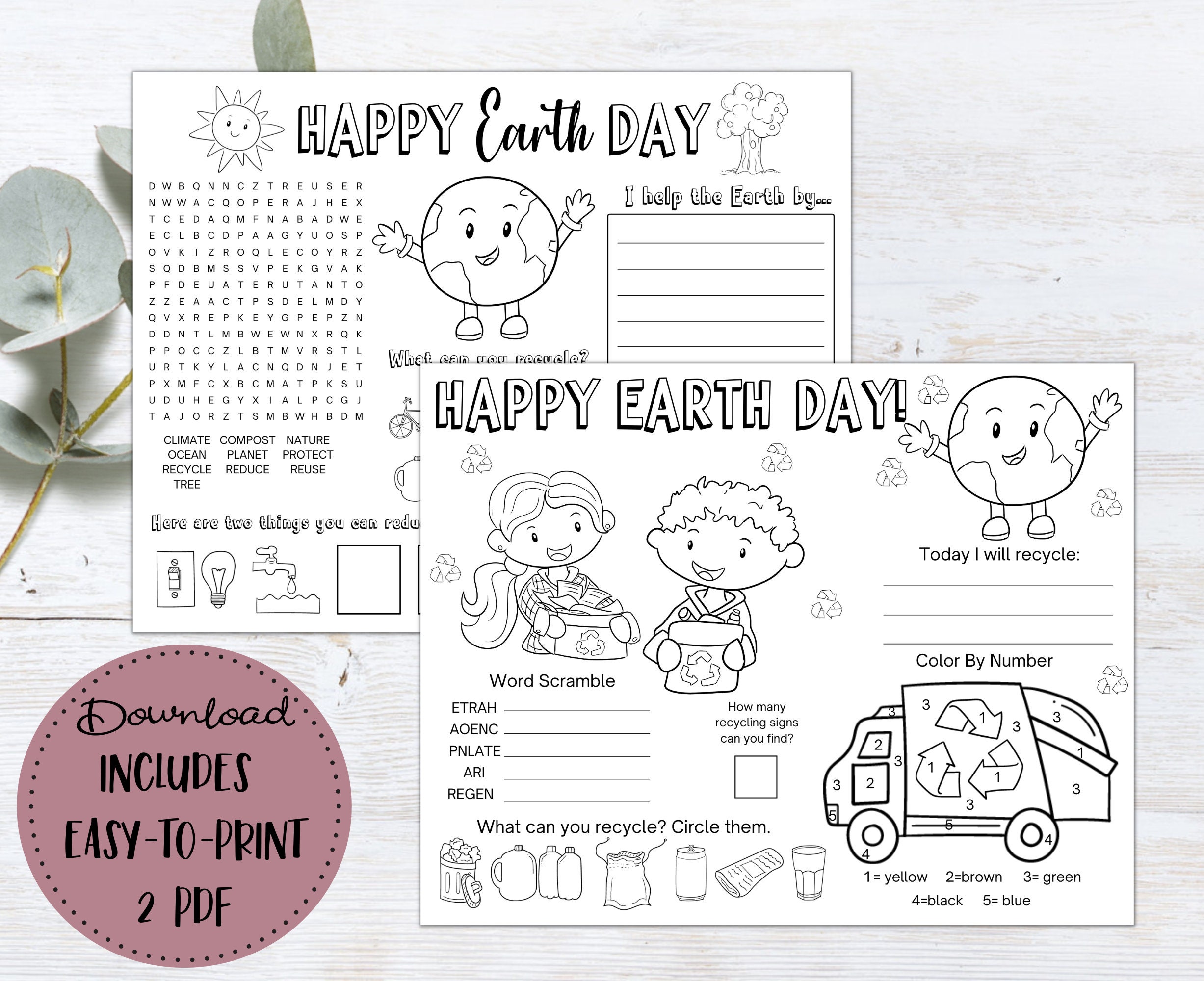 Earth Day Placemat Activities Printable Earth Day Worksheets - Etsy