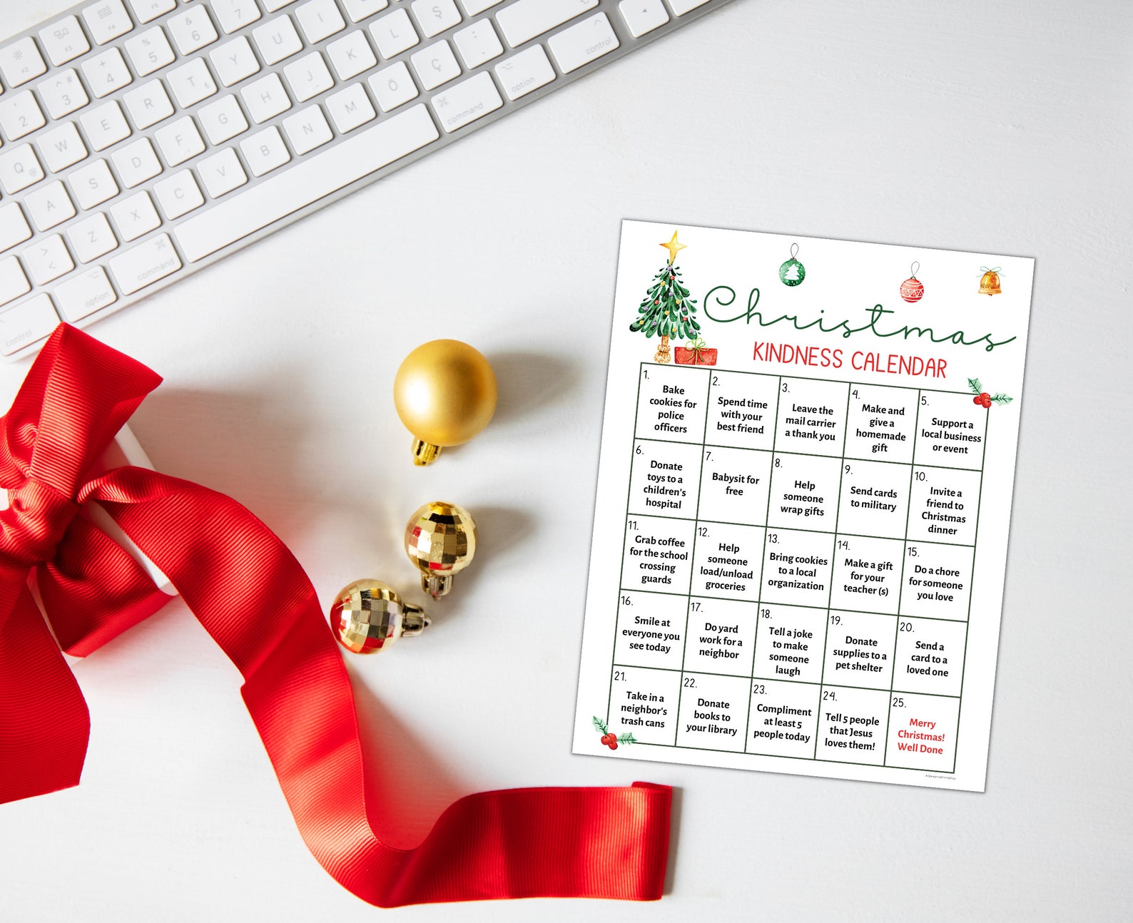 Christmas Acts of Kindness Calendar | Editable Christmas Holiday ...