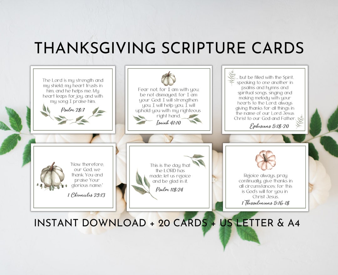 20 Thanksgiving Scripture Cards | Gratitude Christian Cards Printable ...
