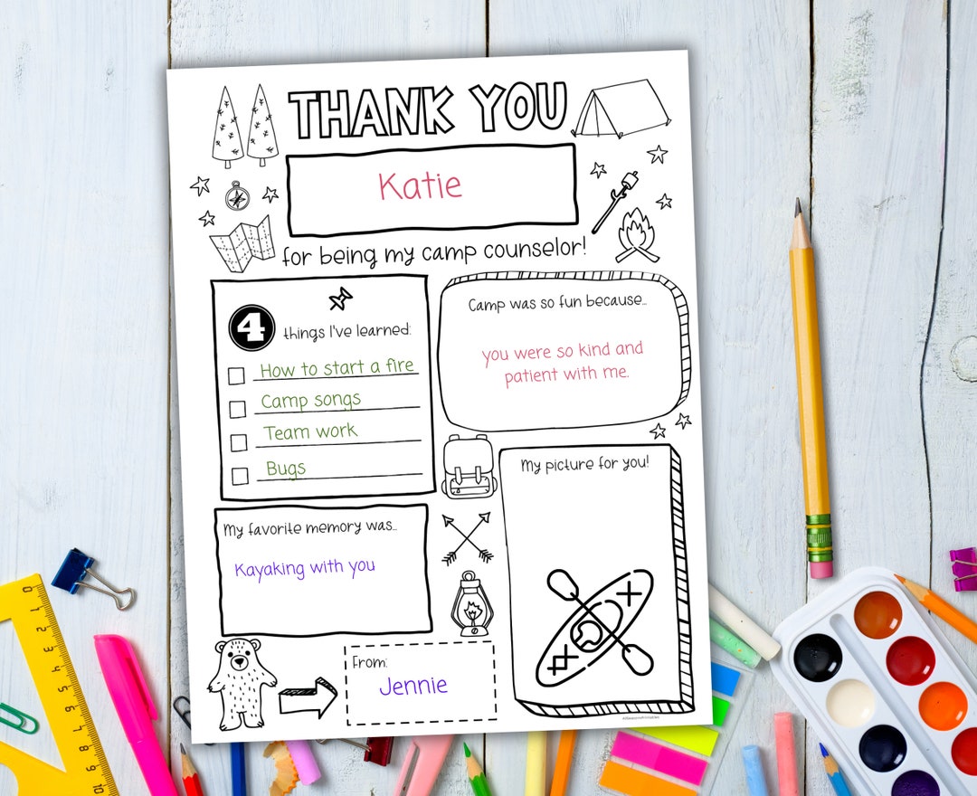 Thank You Camp Counselor Template, Thank You Note Template, Thank You ...