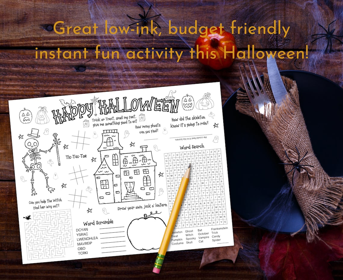 Halloween Activity Placemat | Halloween Coloring Sheet | Halloween ...
