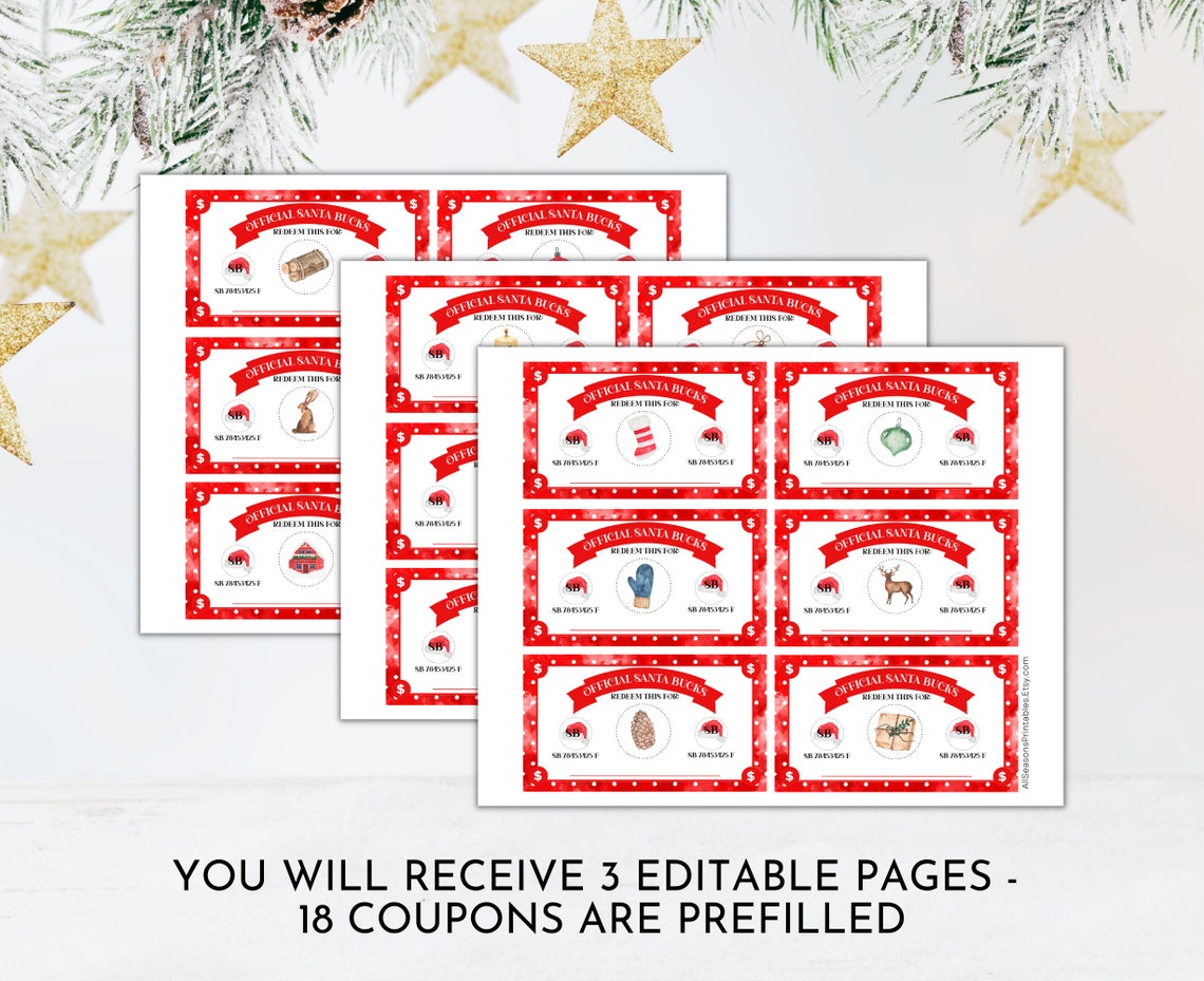 Editable Santa Bucks | Kids Christmas Coupons | Non Candy Stocking ...