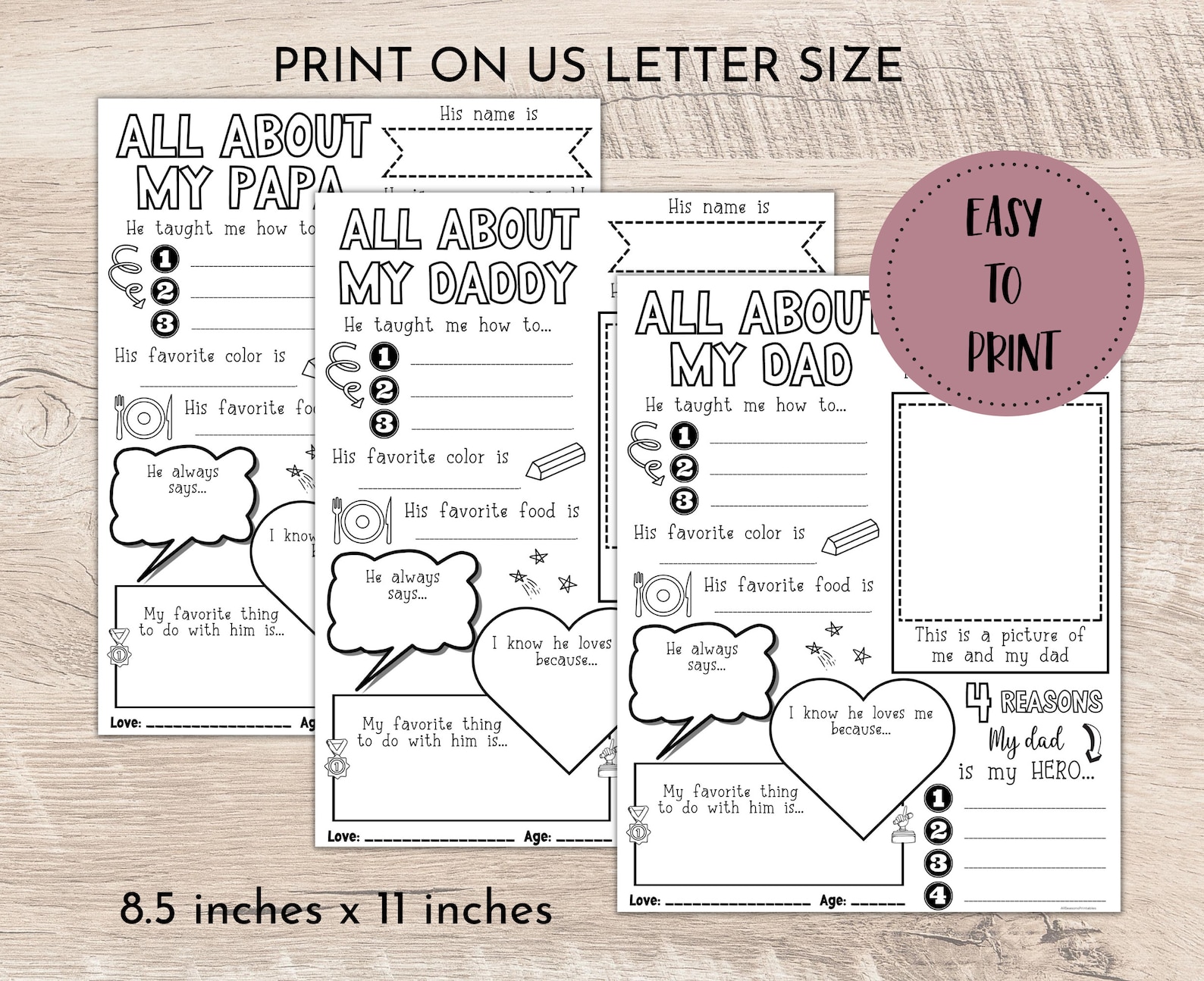 All About My Dad Questionnaire, All About My Daddy Printable, Fathers ...