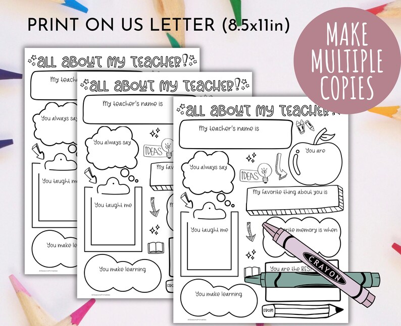 All About My Teacher Printable Template, Teacher Appreciation Week ...