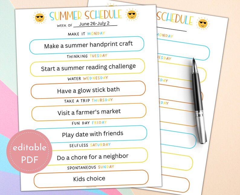 Summer Schedule Theme Activities Summer Planner for Kids - Etsy