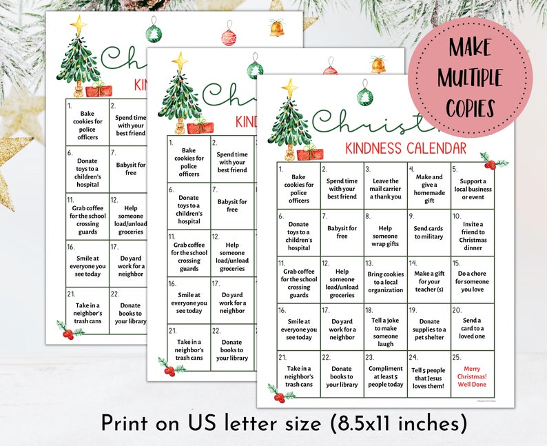 Christmas Acts of Kindness Calendar | Editable Christmas Holiday ...