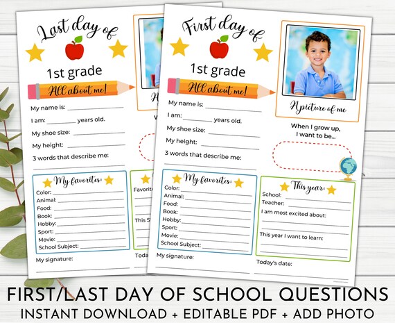 First Day of School Questionnaire Back to School Questions - Etsy