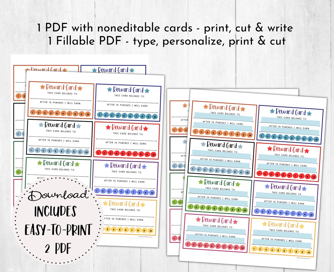 Editable Reward Punch Cards Printable Punch Cards - Etsy