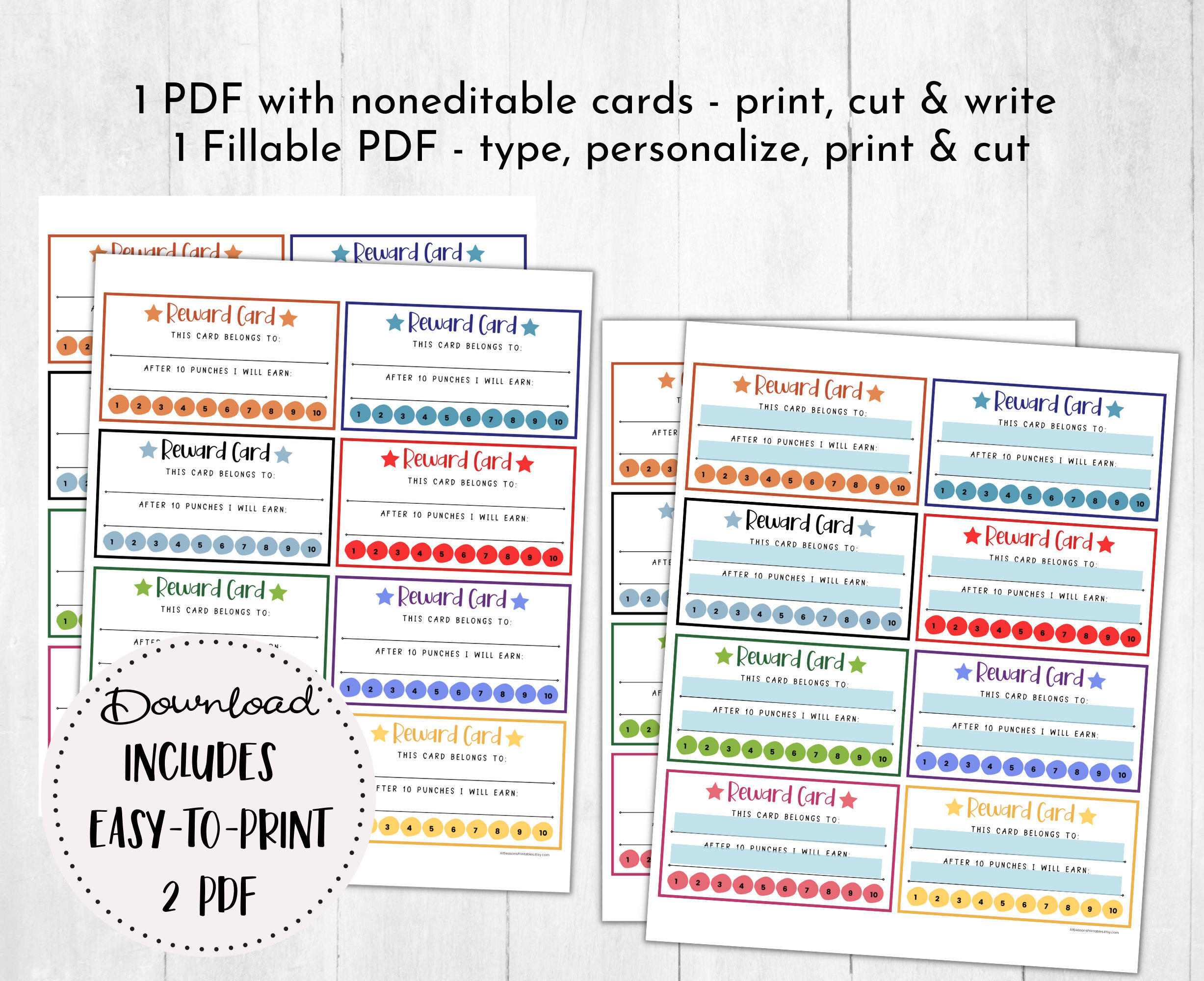 Editable Reward Punch Cards Printable Punch Cards - Etsy