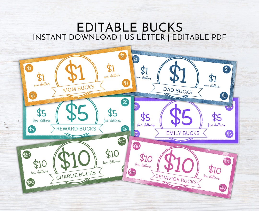 EDITABLE Mom Bucks Printable | Reward Bucks | Good Behavior Bucks ...