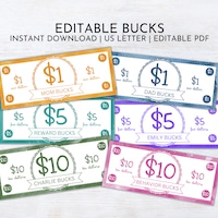 Editable Kids Reward Bucks, Printable, Mom Bucks, Kids Reward Coupons ...