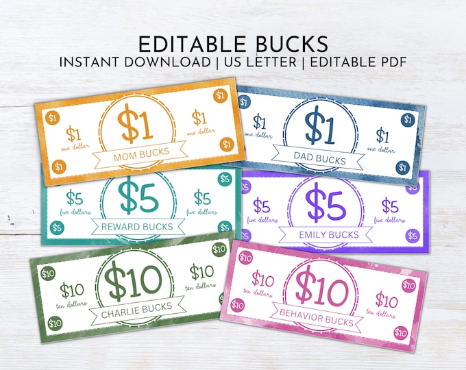 Mom and Dad Bucks / Dollars Printable Allowance and Parenting Reward ...