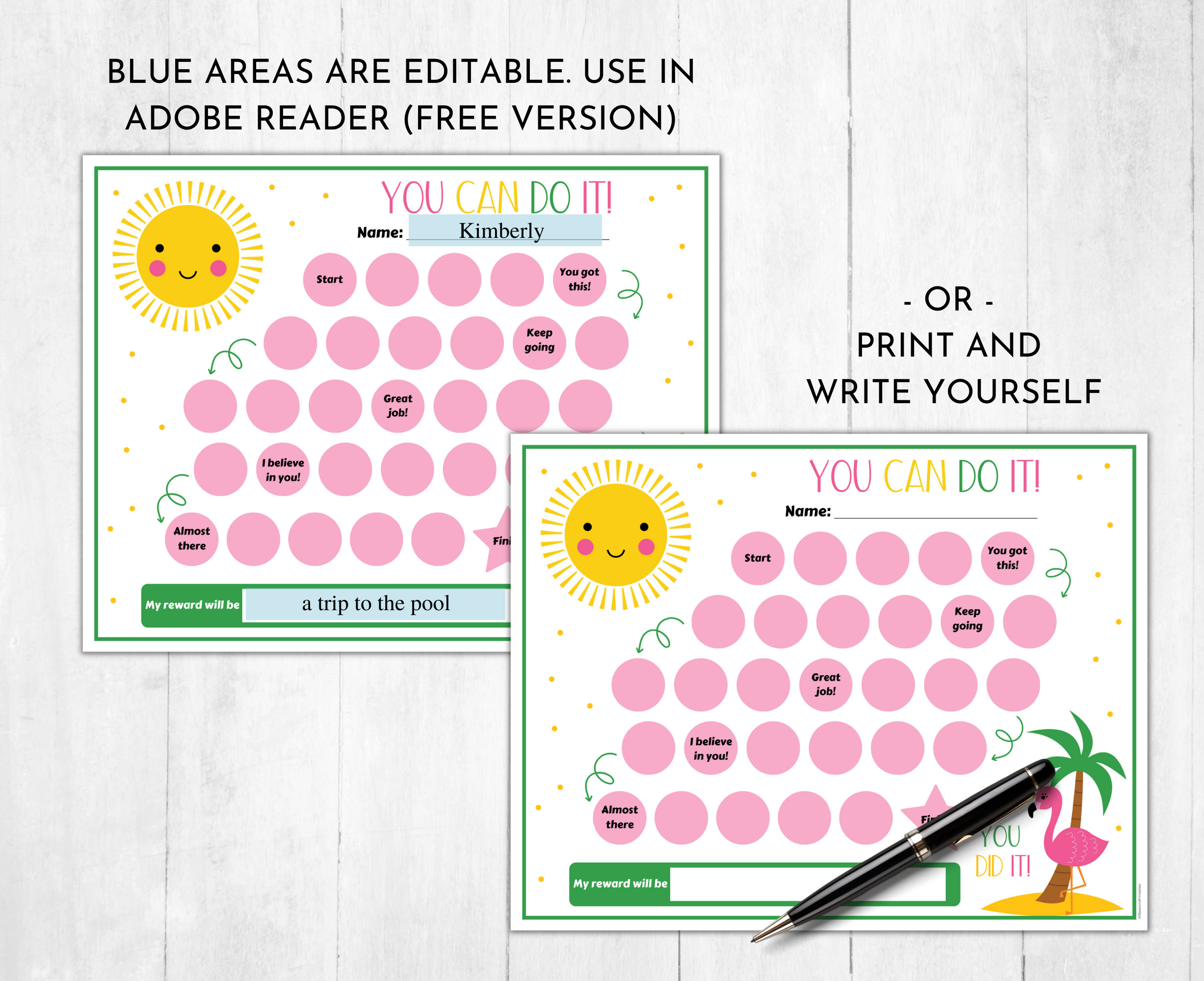 Summer Flamingo Reward Chart for Kids | Editable Reward Chart ...