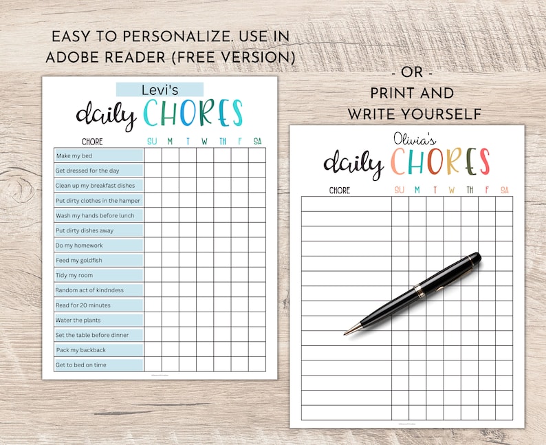Editable Chore Chart Kids Chore Chart Chore Chart - Etsy