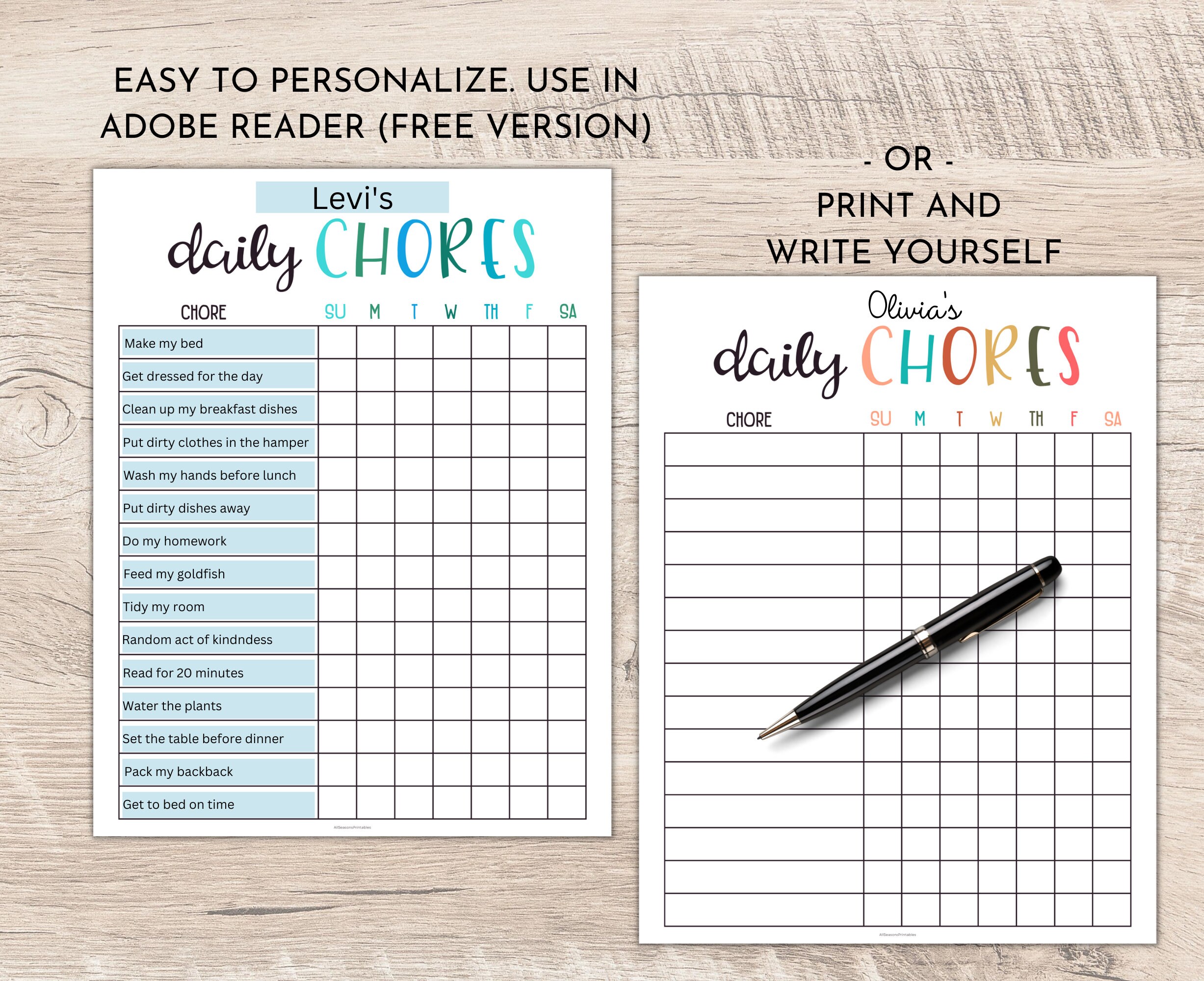 Editable Chore Chart Kids Chore Chart Chore Chart - Etsy UK