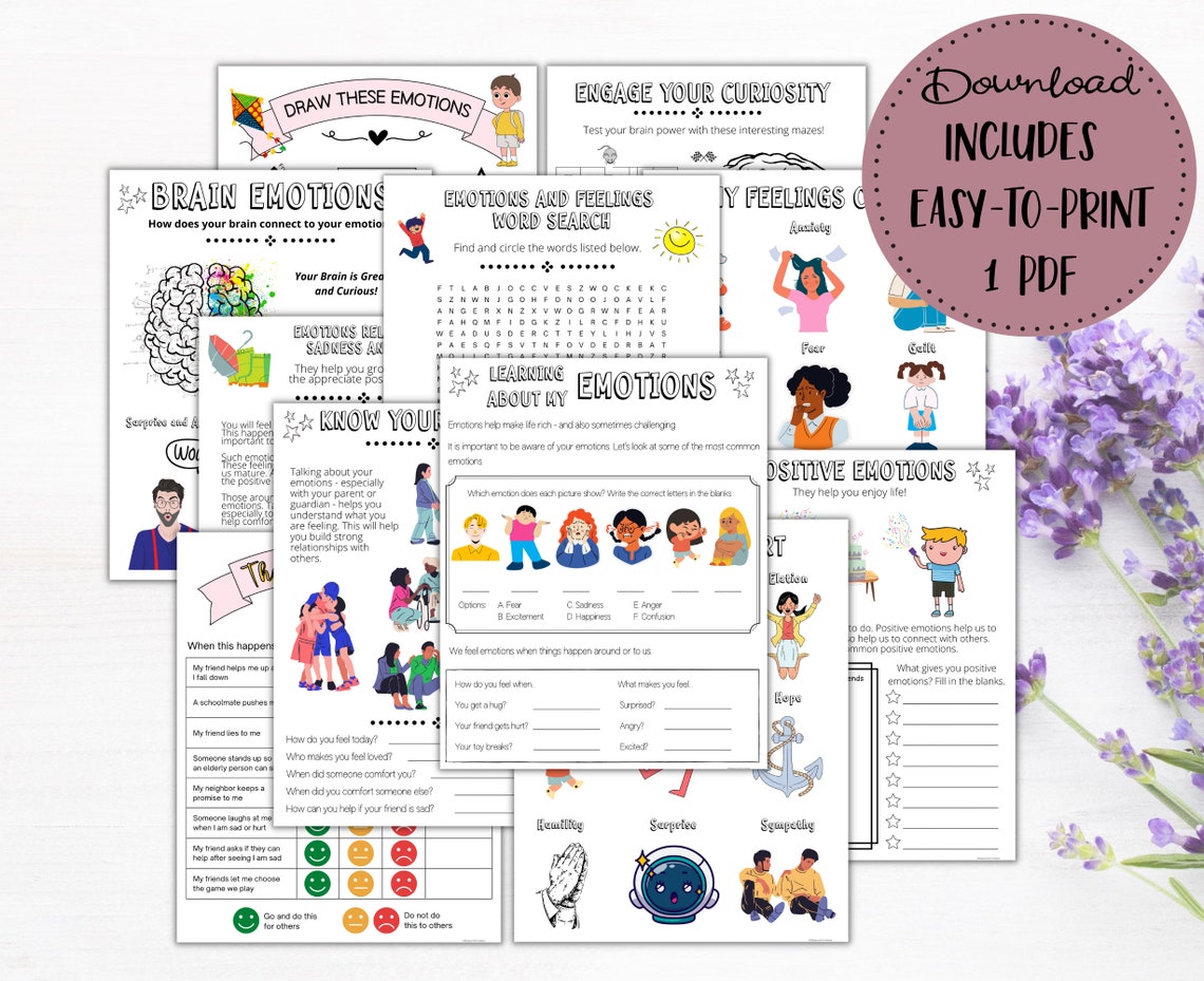 Emotions and Feelings Worksheets Printable Emotions - Etsy