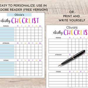 Kids Daily Checklist Editable | Kids Routine Chart | Kids ...