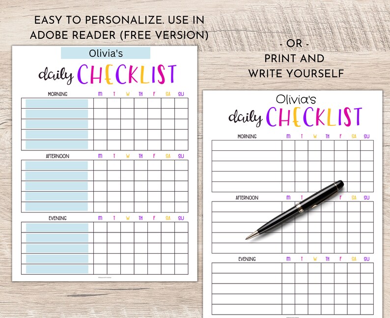 Kids Daily Checklist Editable Kids Routine Chart Kids - Etsy