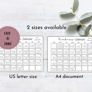 Random Acts of Kindness, Editable Kindness Calendar, Kindness Countdown ...