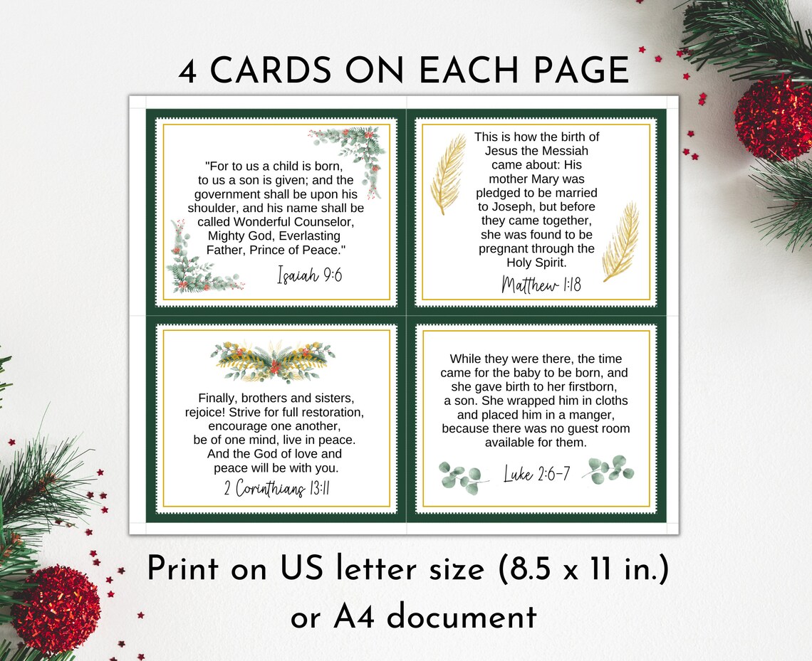 24 Christmas Scripture Cards Printable | Christmas Bible Verse for ...