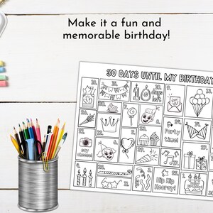 Birthday Countdown Coloring Page, Birthday Countdown Calendar for Kids ...