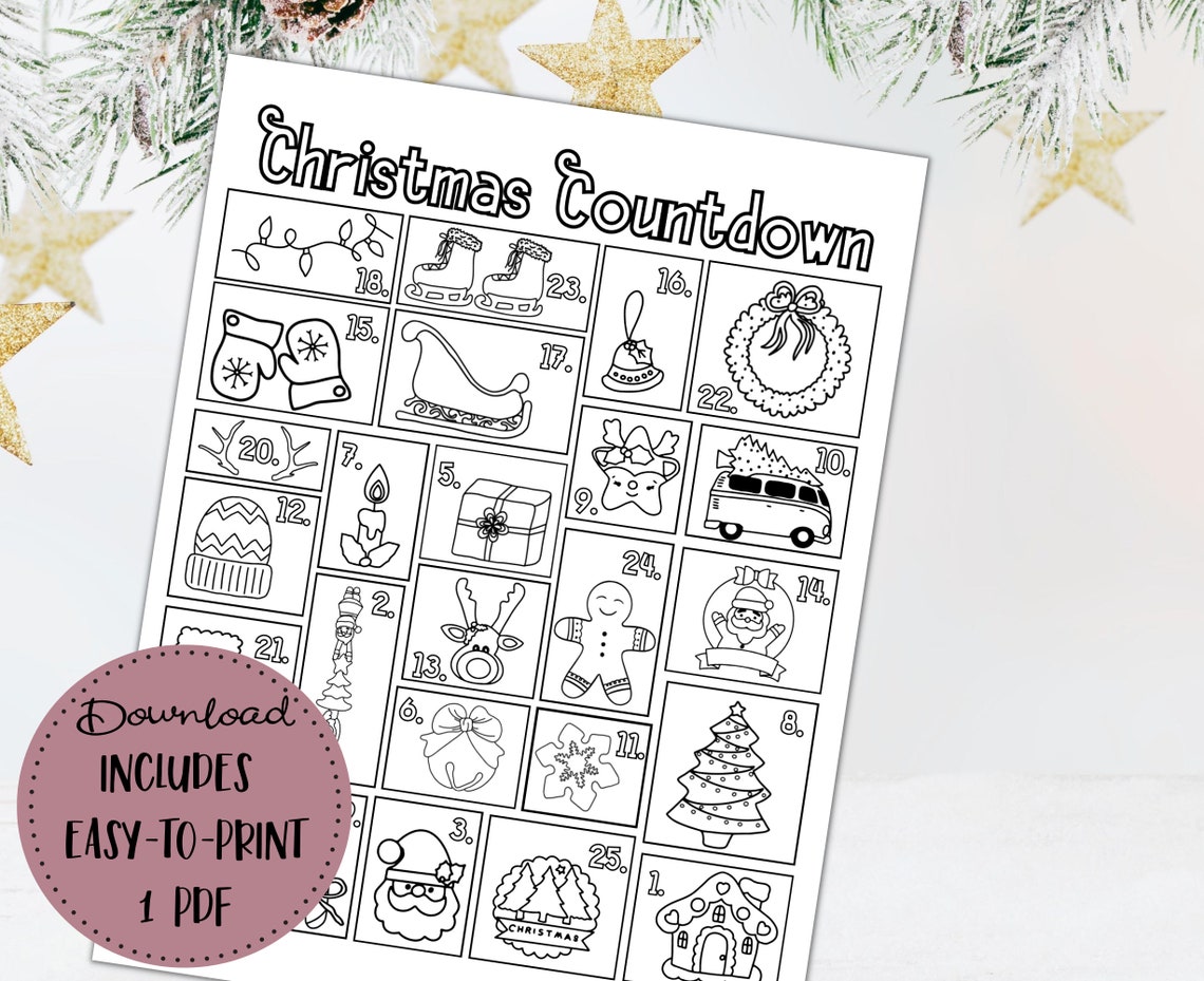 Christmas Calendar Countdown Printable Christmas Advent - Etsy