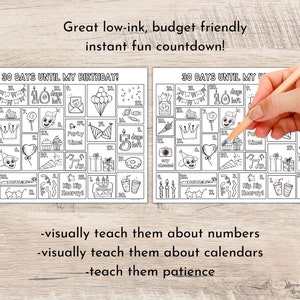 Birthday Countdown Coloring Page, Birthday Countdown Calendar for Kids ...