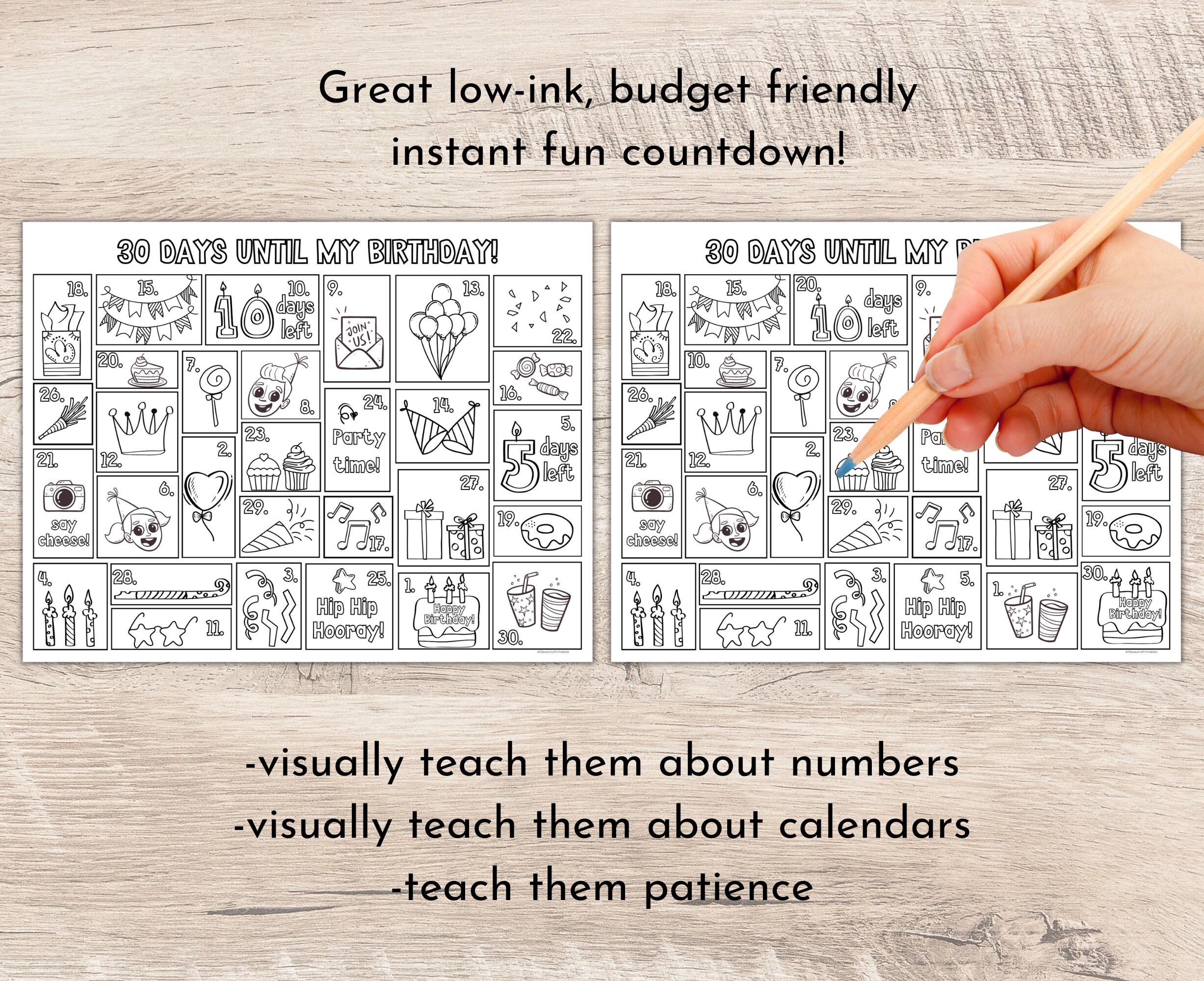 Birthday Countdown Coloring Page, Birthday Countdown Calendar for Kids ...