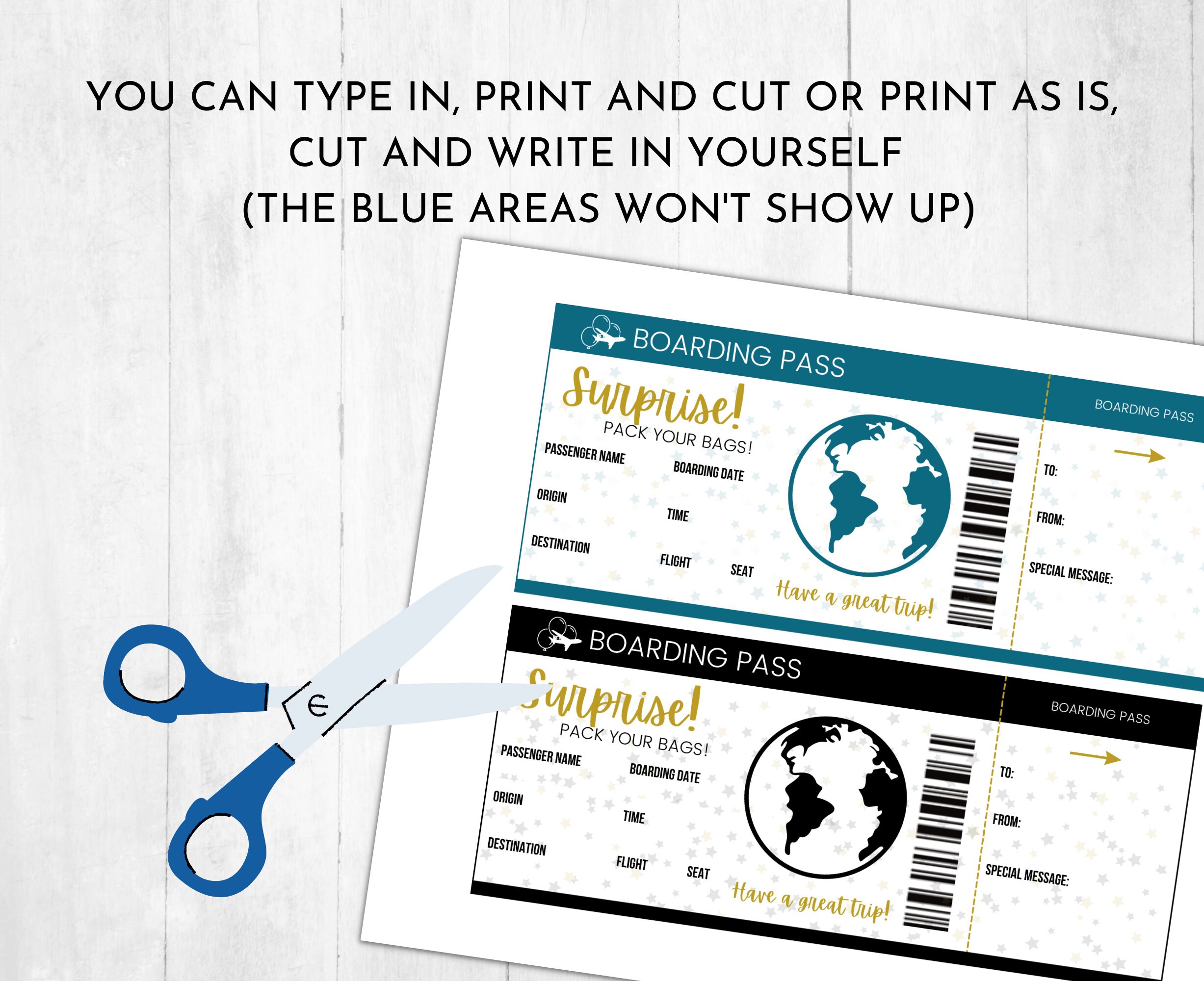 Printable Surprise Trip Ticket Airplane Ticket Editable - Etsy