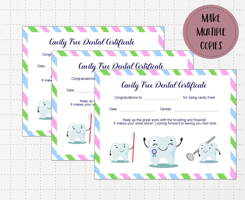 Cavity Free Dental Certificate Cavity Free Dental Award - Etsy