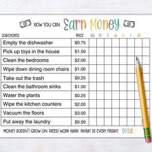 How to Earn Money Chore Chart | Allowance Chore Chart for Kids | Chore ...