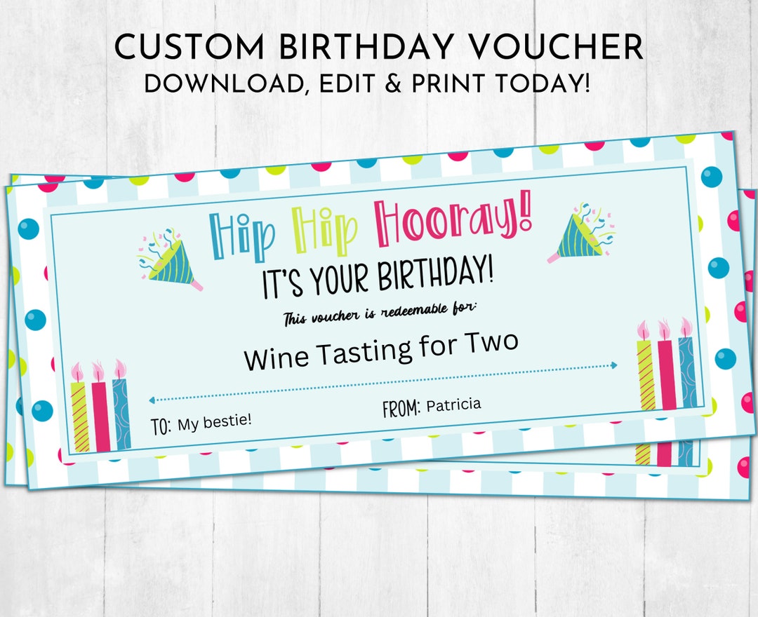 Birthday Voucher Editable Custom Birthday Voucher Birthday - Etsy