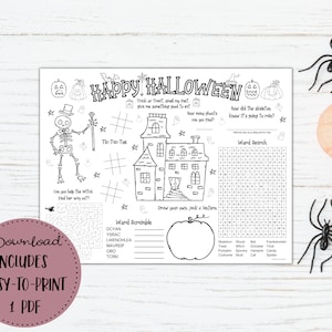 Halloween Activity Placemat | Halloween Coloring Sheet | Halloween ...