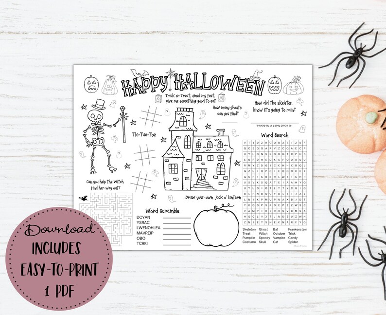 Halloween Activity Placemat | Halloween Coloring Sheet | Halloween ...