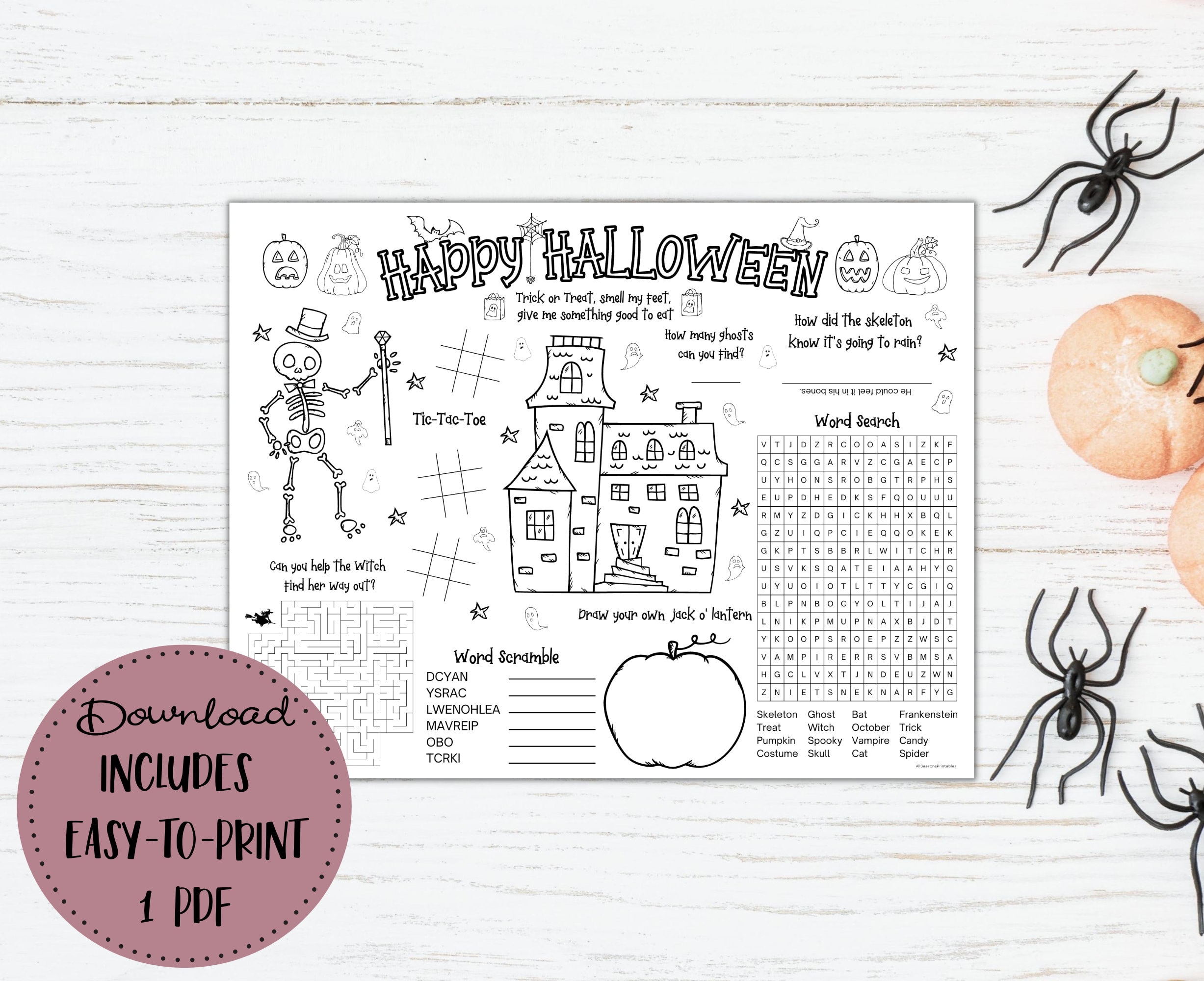 Halloween Activity Placemat Halloween Coloring Sheet - Etsy